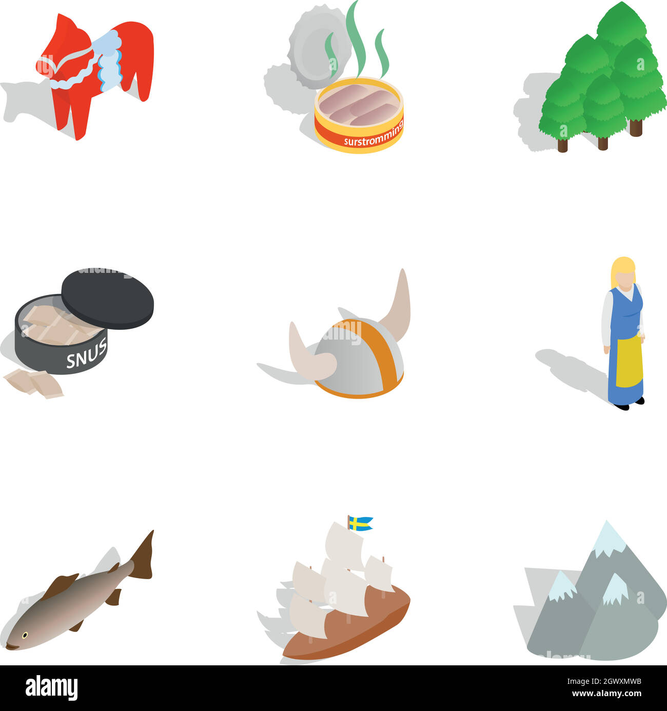 Symbols of Sweden icons set, isometric 3d style Stock Vector Image ...