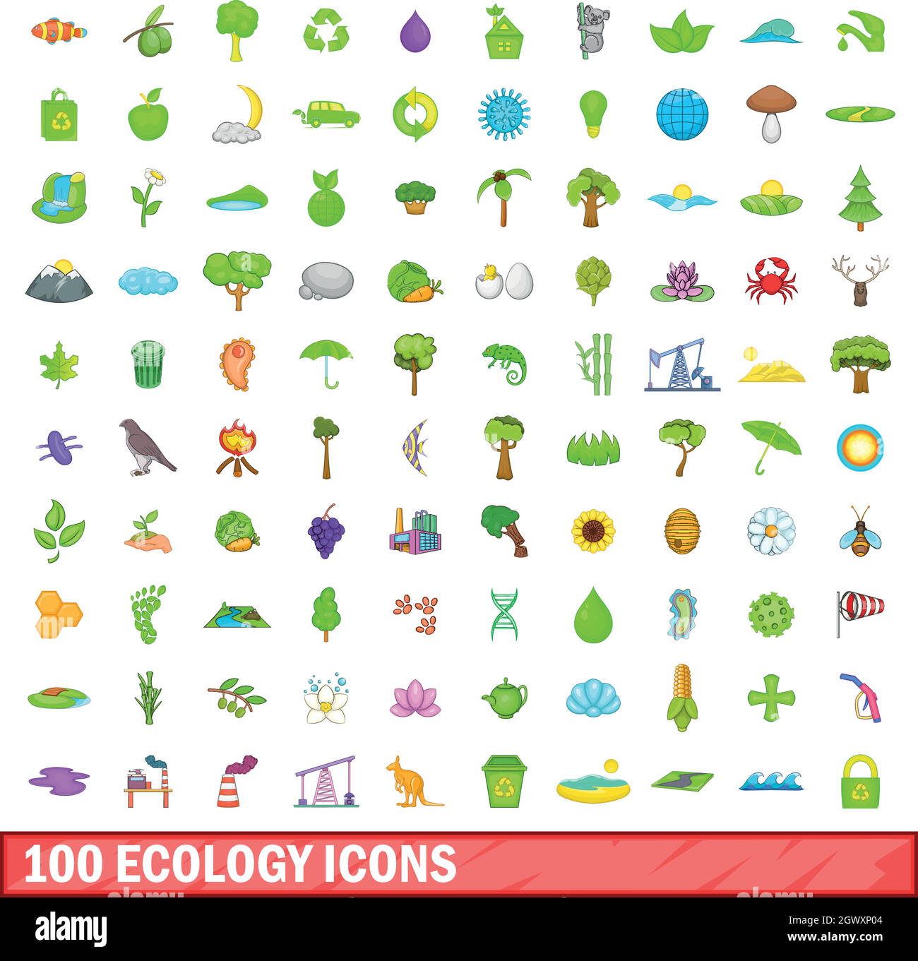 100 ecology icons set, cartoon style Stock Vector Image & Art - Alamy