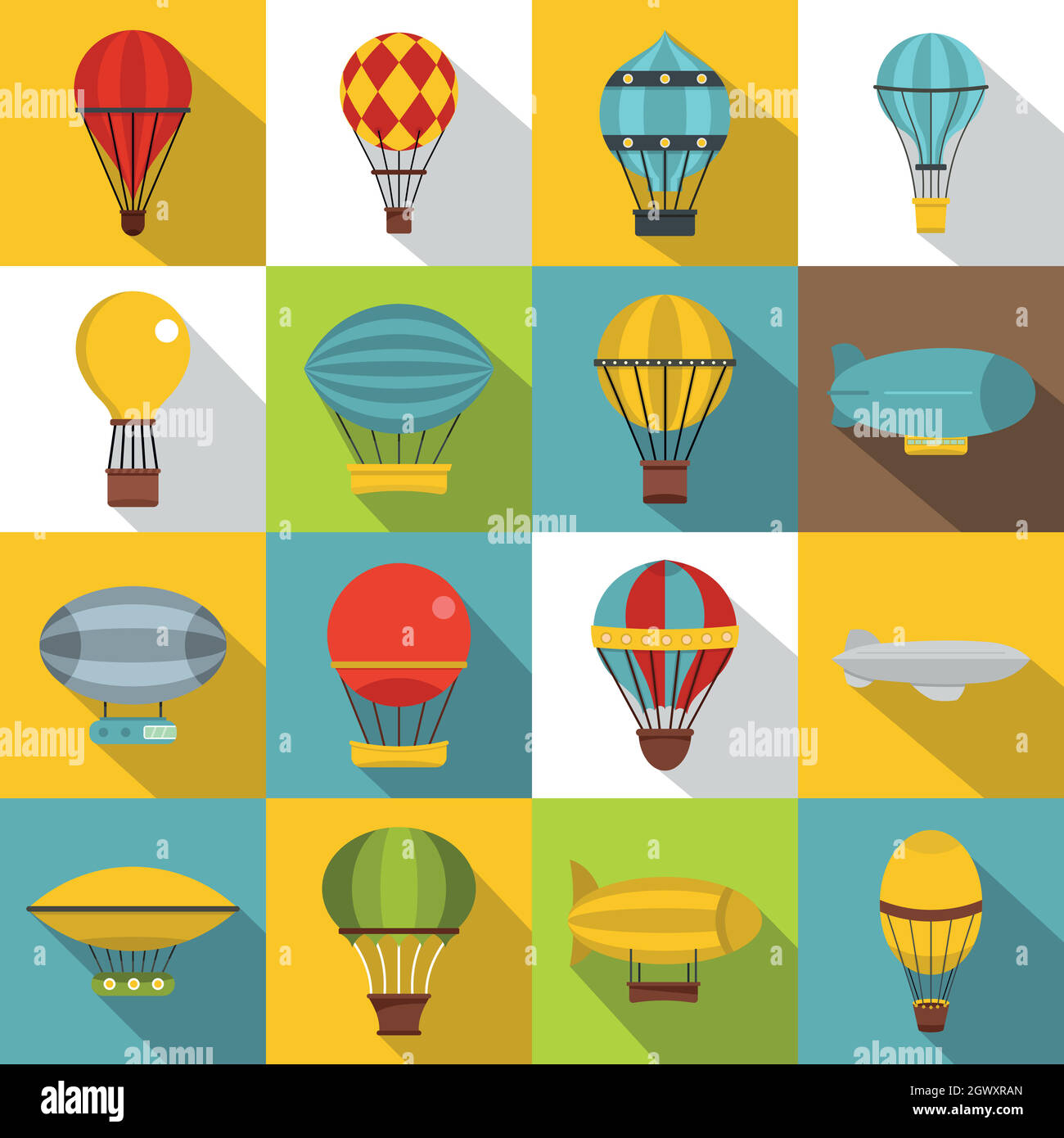 Retro balloons aircraft icons set, flat style Stock Vector Image & Art ...