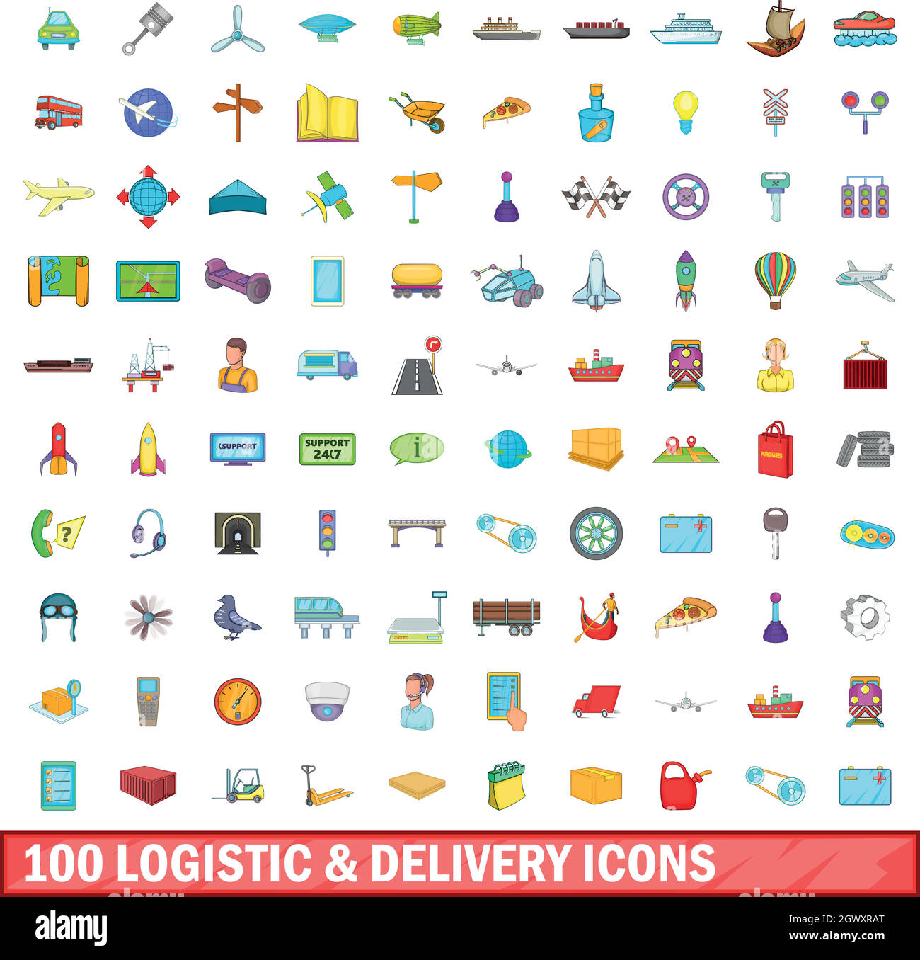 100 logistic and delivery icons set, cartoon style Stock Vector Image ...