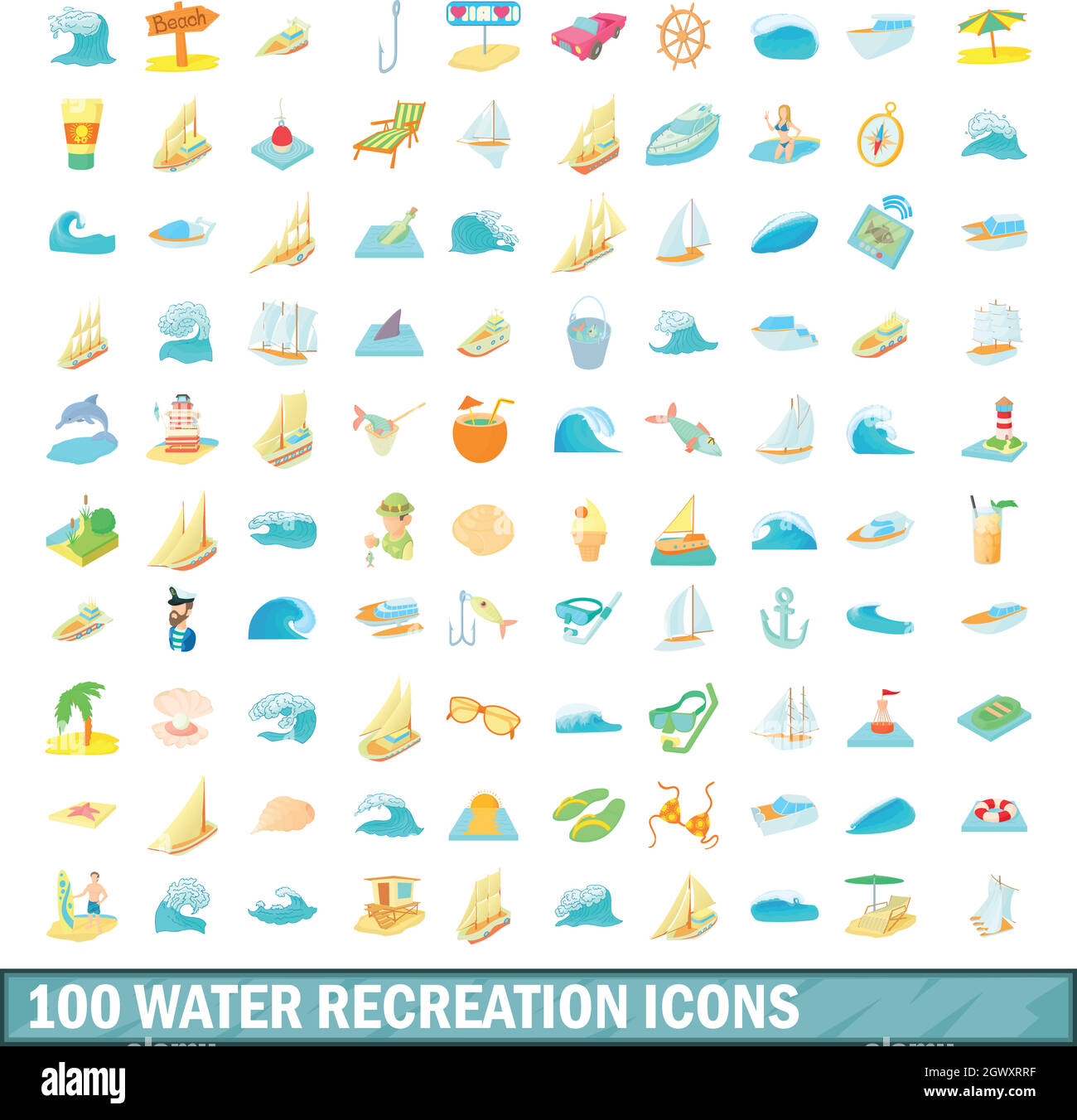 100 water recreation icons set, cartoon style Stock Vector Image & Art ...