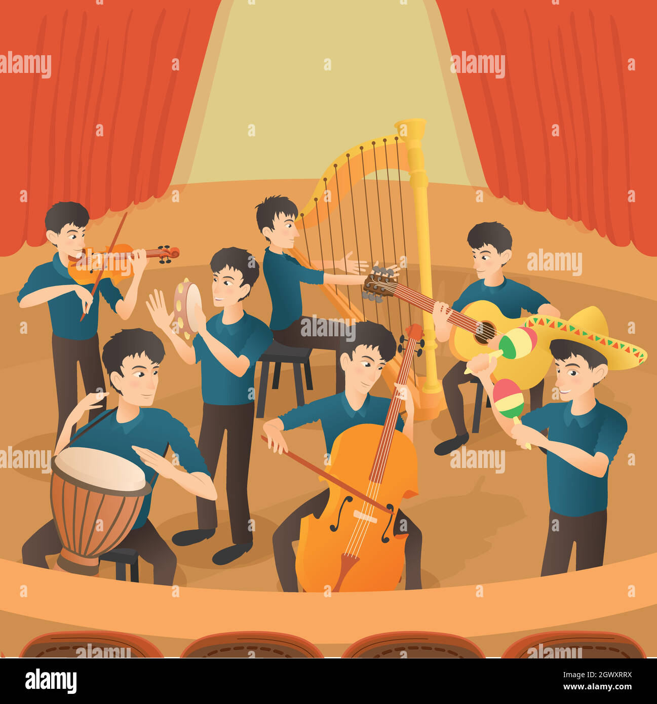 Orchestra musicians figures concept, cartoon style Stock Vector Image ...