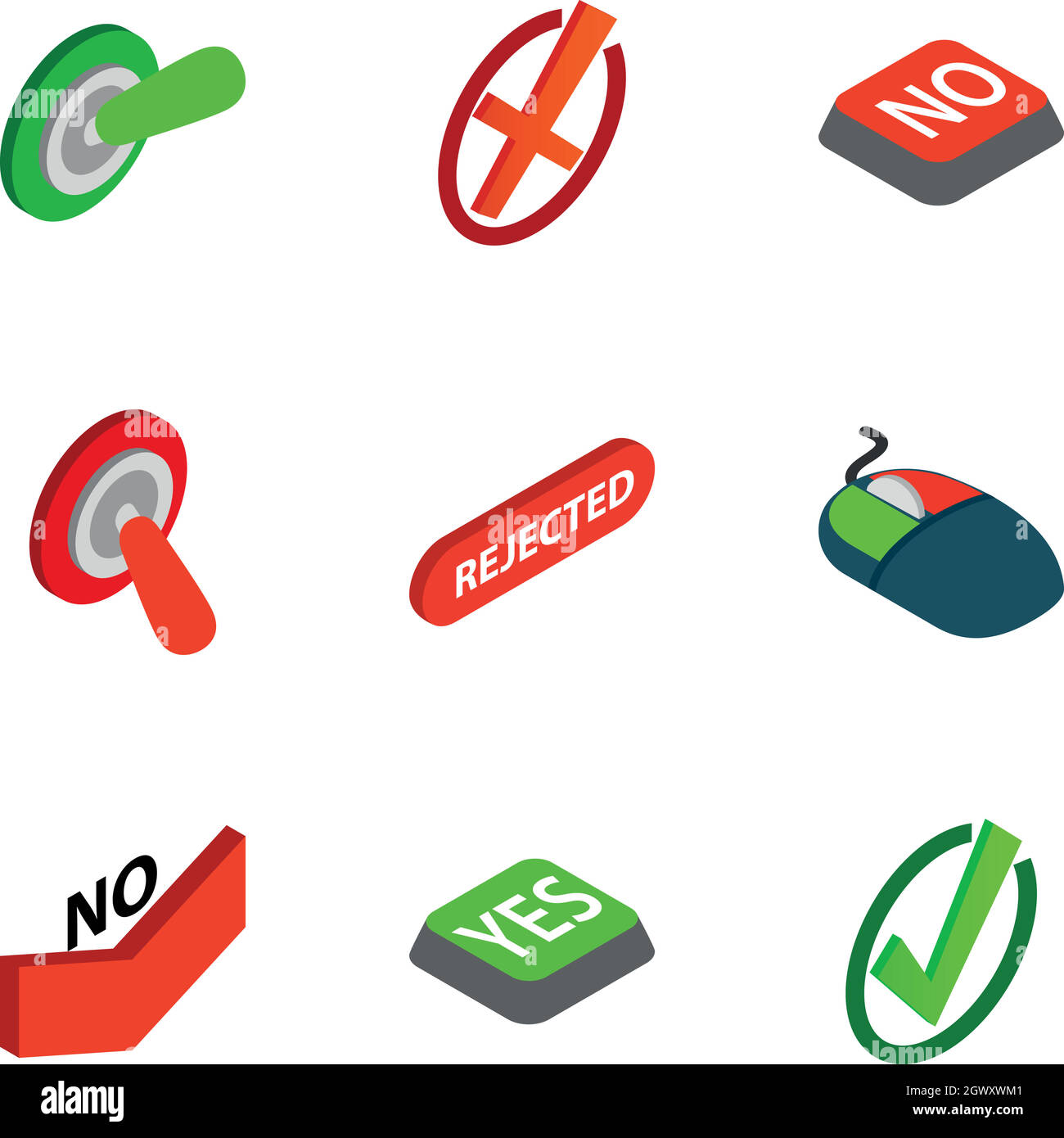 Interface buttons Yes, No icons isometric 3d style Stock Vector Image ...