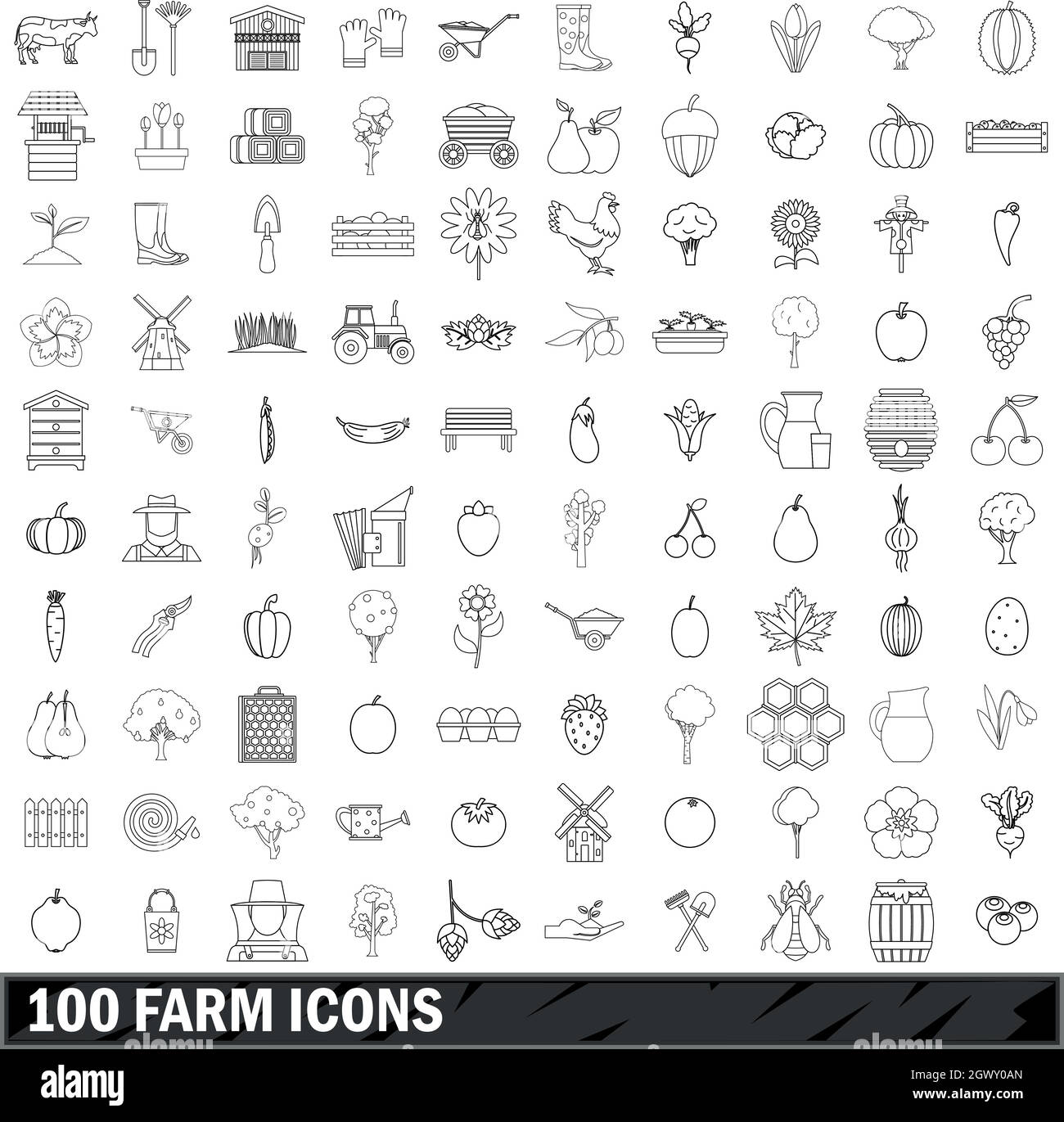 100 farm icons set, outline style Stock Vector Image & Art - Alamy