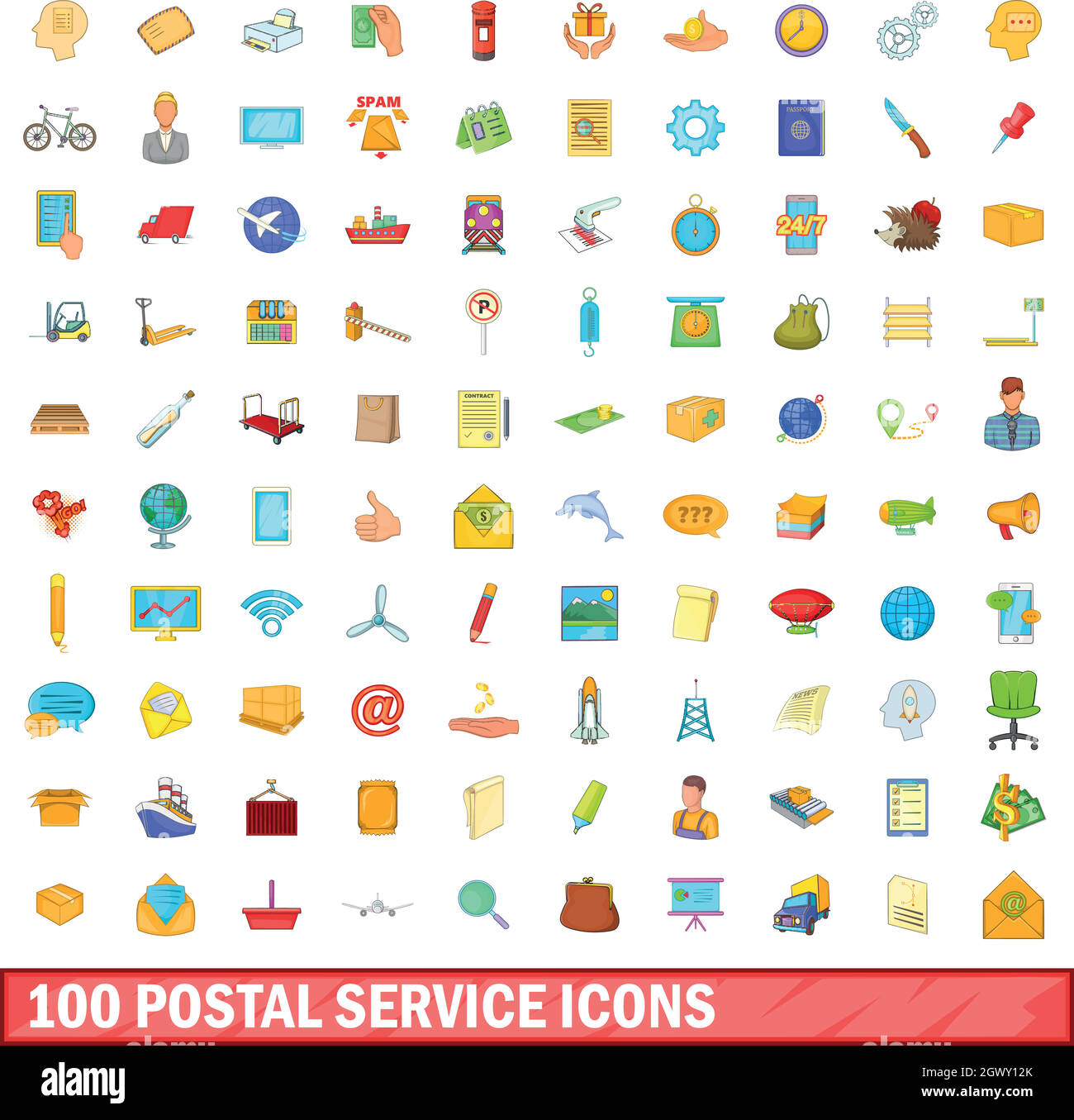 100 postal service icons set, cartoon style Stock Vector Image & Art ...