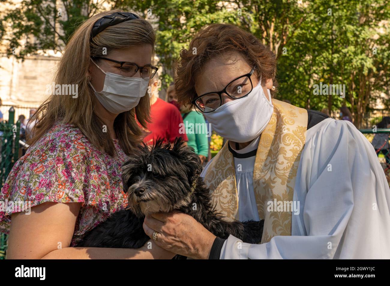 New York, United States. 03rd Oct, 2021. A priest blesses a dog during ...