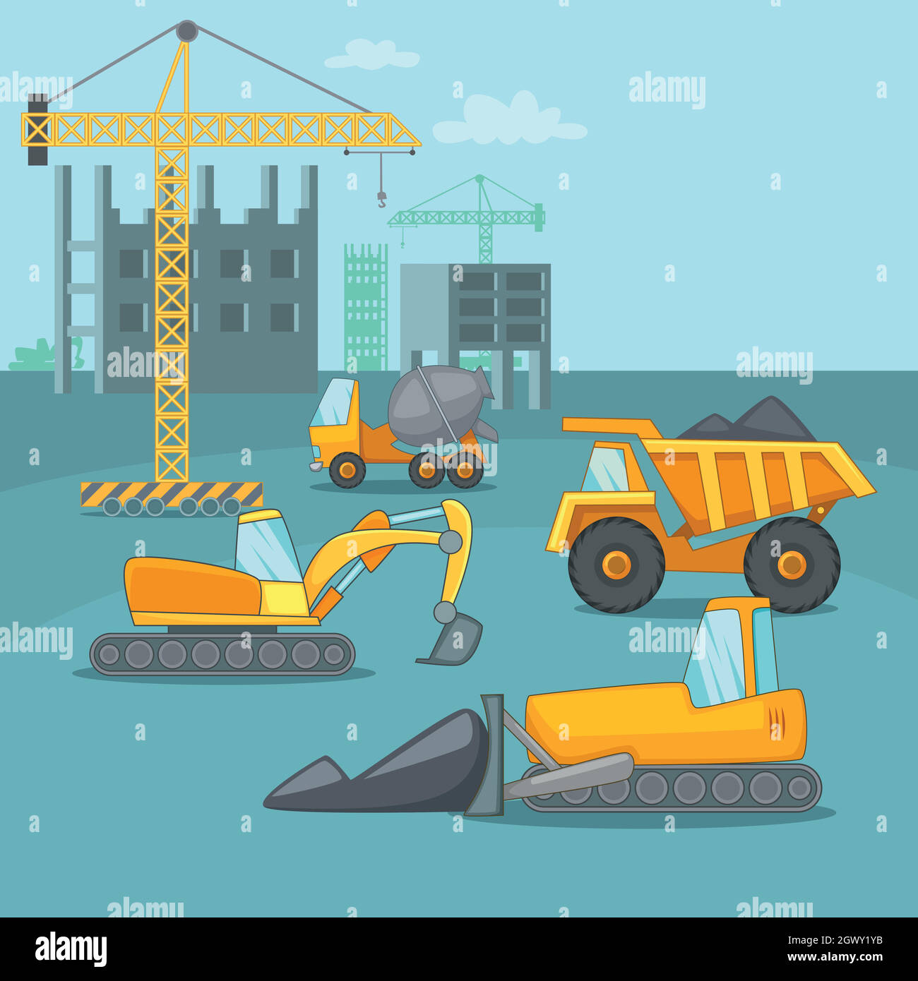 Building process concept trucks, cartoon style Stock Vector Image & Art ...