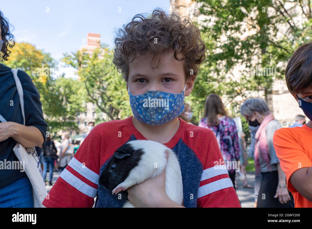 Leo, age 8, holds Orio the Guinea Pig during the Blessing of the ...