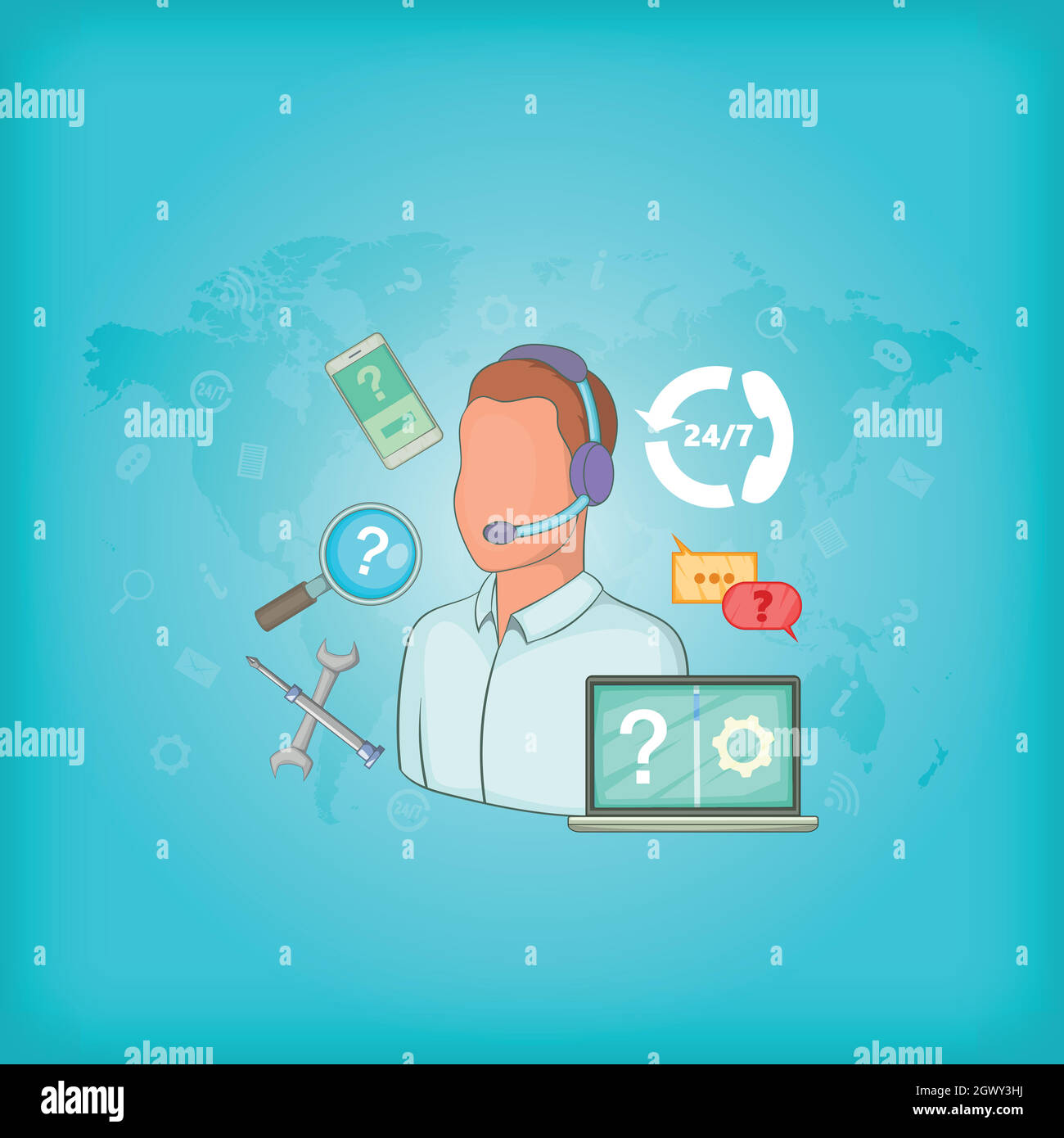 Call center concept global map, cartoon style Stock Vector Image & Art ...