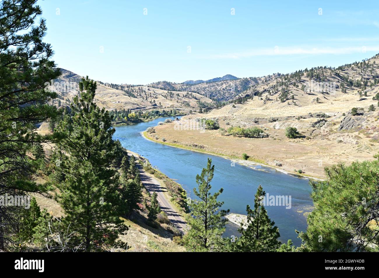 Scenic view of the Missouri River in the Rocky Mountains near I-15 in ...