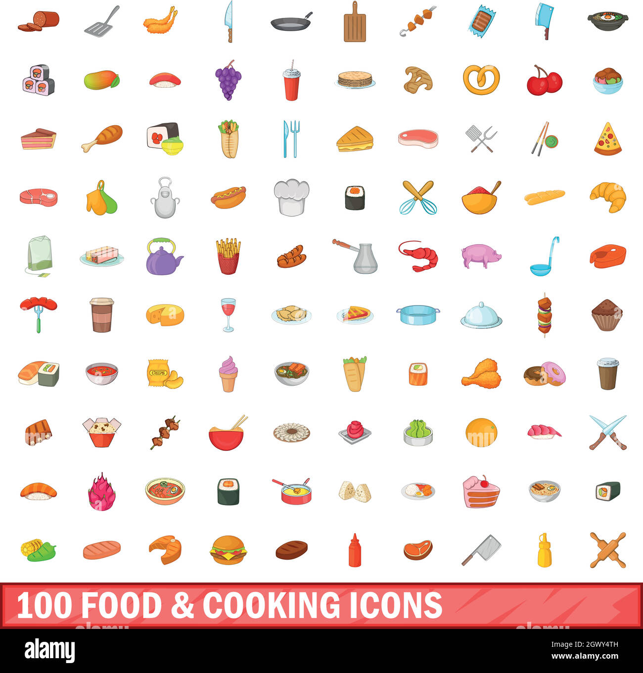 100 food and cooking icons set, cartoon style Stock Vector Image & Art ...