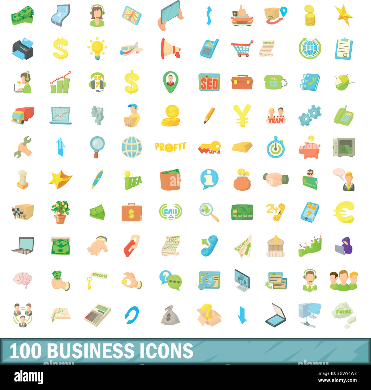 100 business icons set, cartoon style Stock Vector Image & Art - Alamy