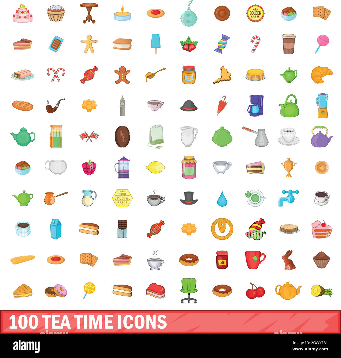 100 tea time icons set, cartoon style Stock Vector Image & Art - Alamy