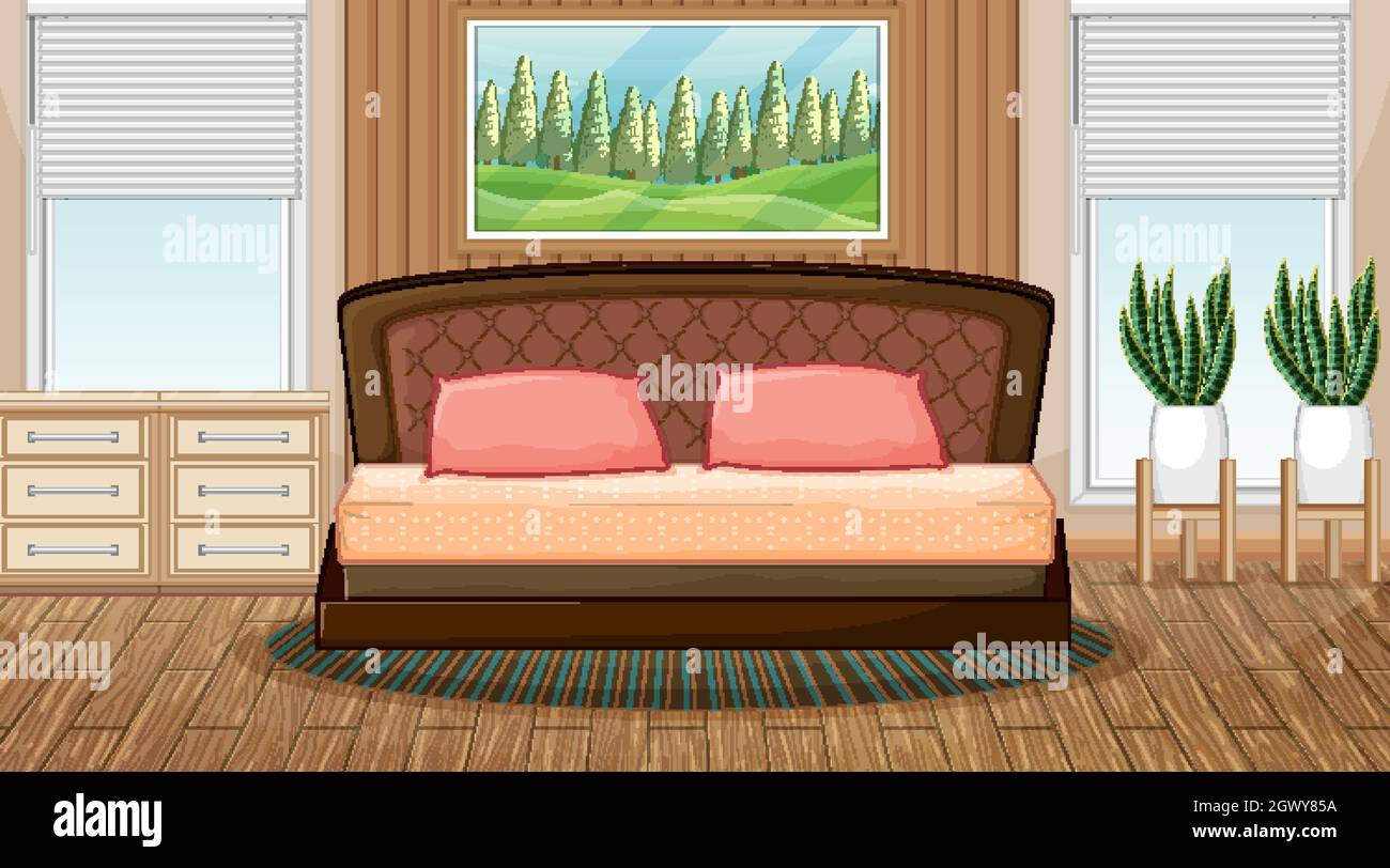 Empty bedroom scene with bedroom objects and interior decoration ...