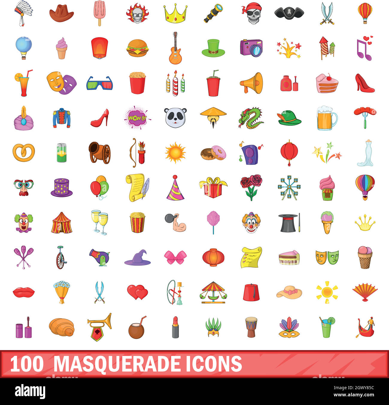 100 masquerade icons set, cartoon style Stock Vector Image & Art - Alamy