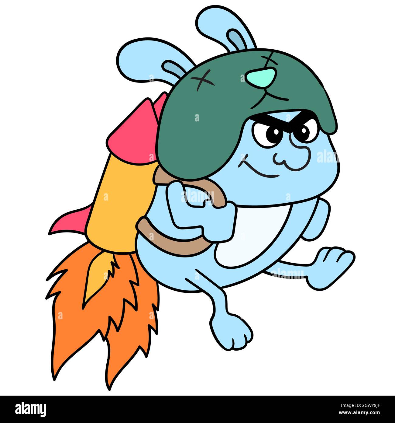 midget monsters flying using rockets on the back towards the space ...