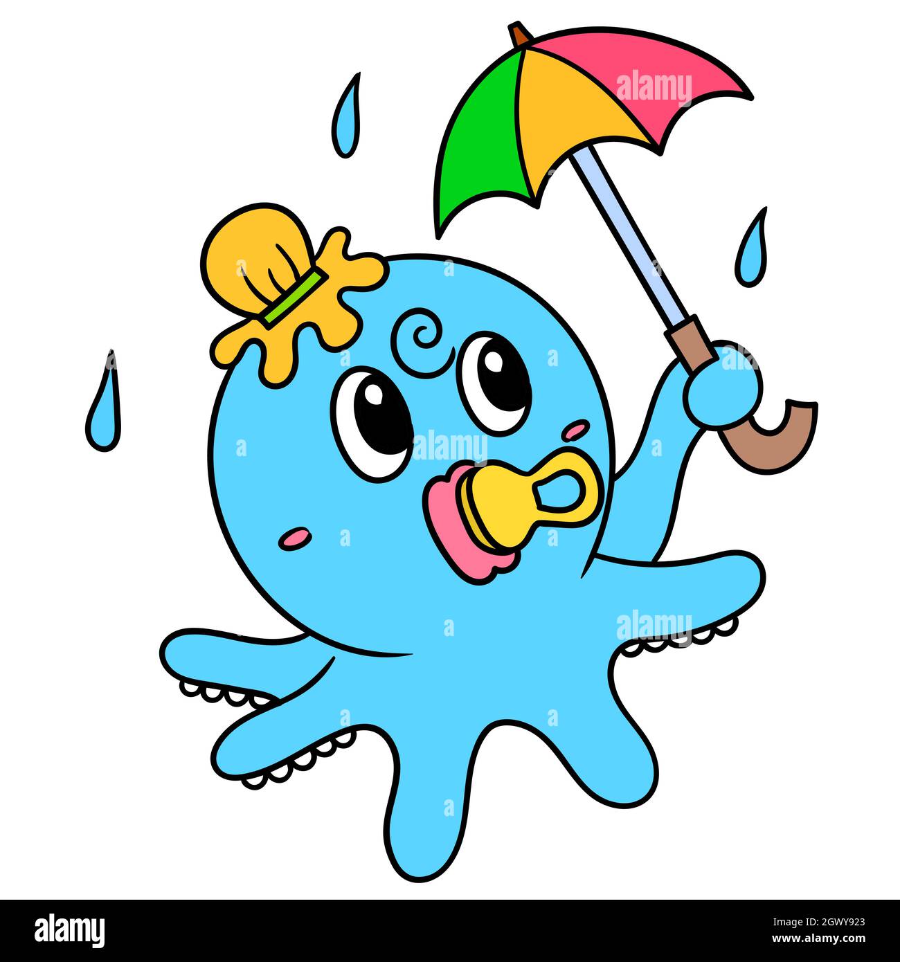 baby octopus is carrying umbrella shelter from the rain Stock Vector ...