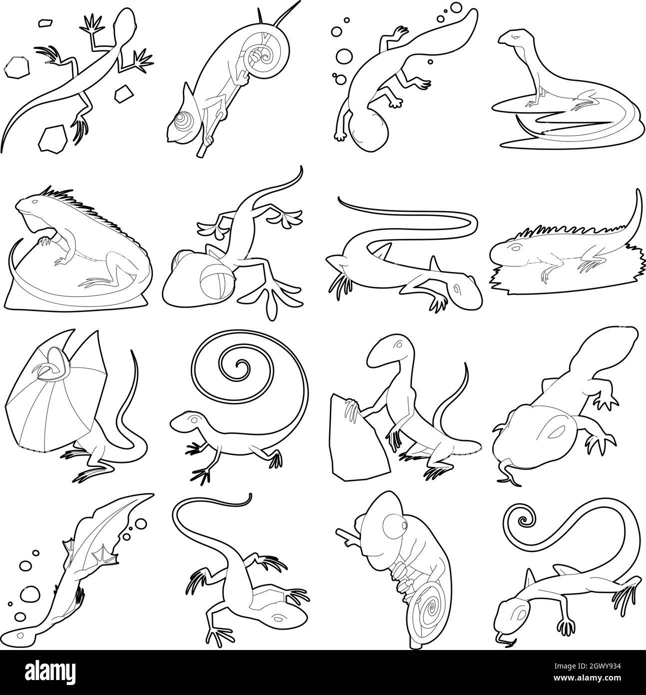 Lizard type animals icons set, outline style Stock Vector Image & Art ...