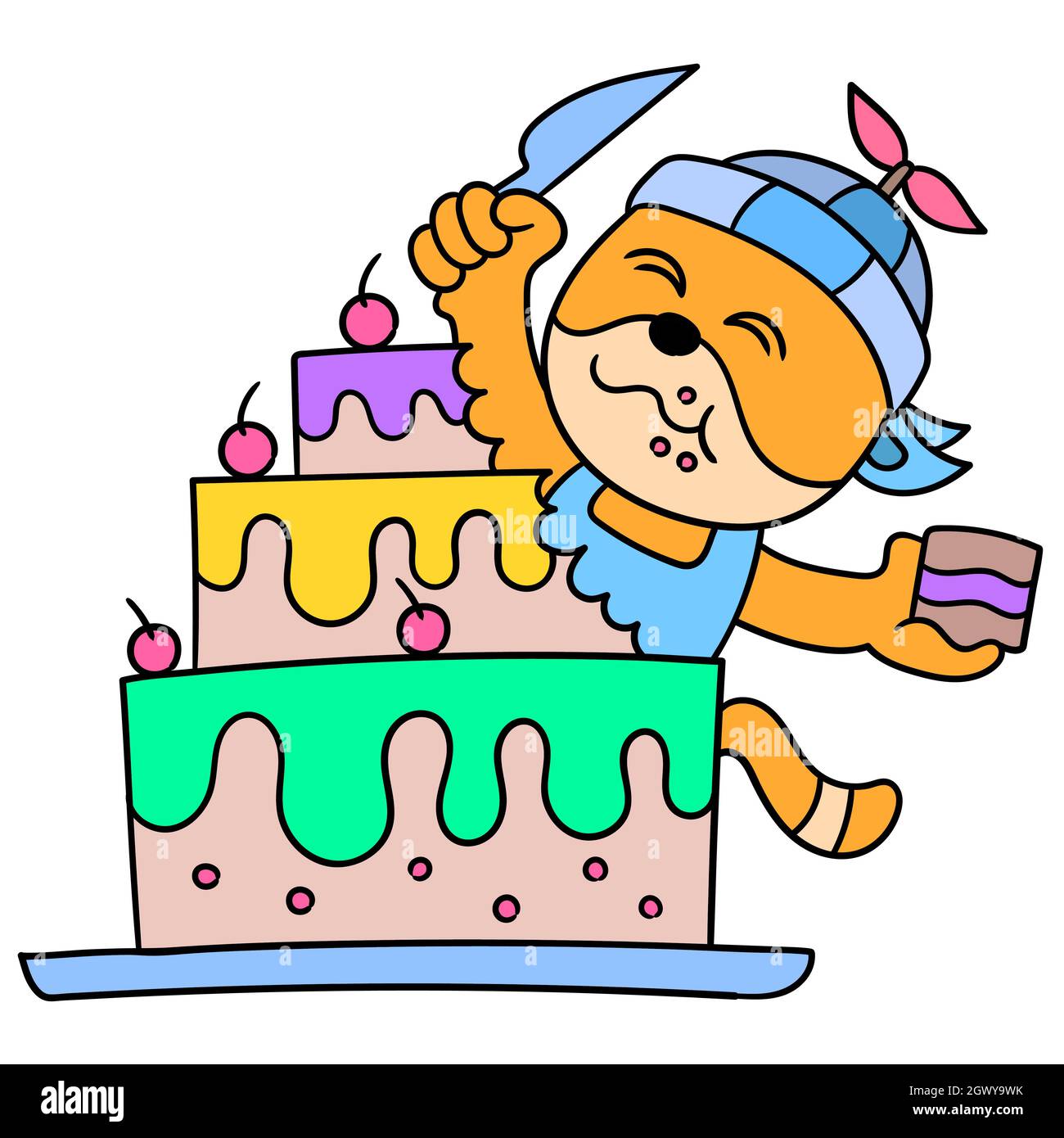 cute monsters are enjoying giant birthday cake Stock Vector Image & Art ...