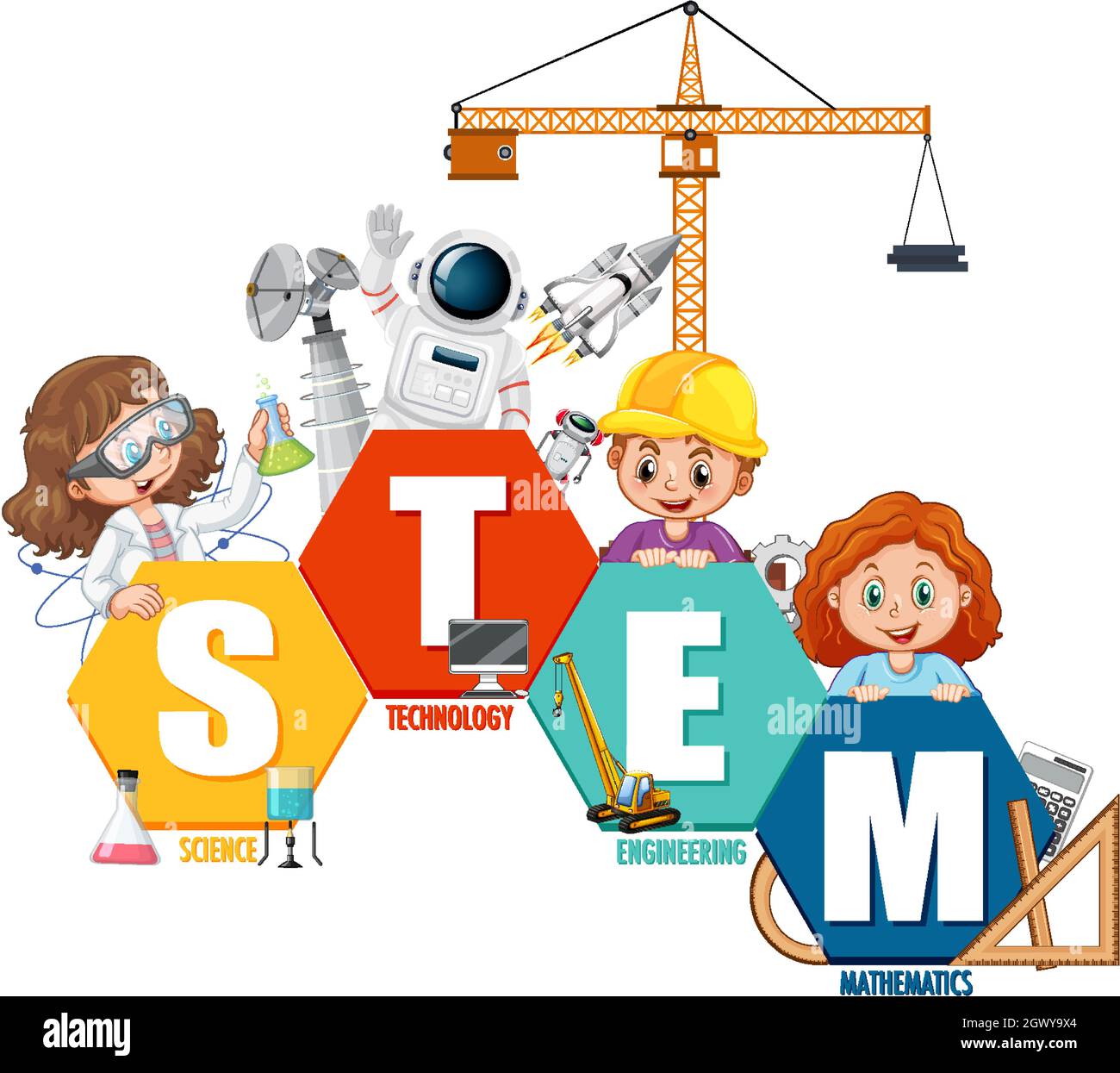 STEM education logo with children cartoon character illustration Stock ...