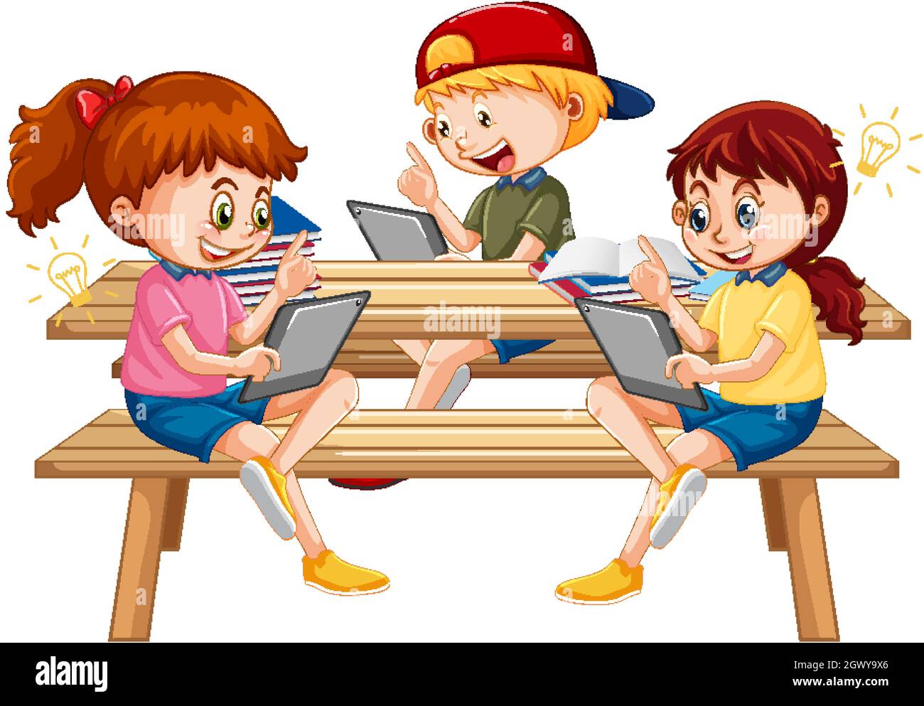 Students learning from tablet isolated illustration Stock Vector Image ...
