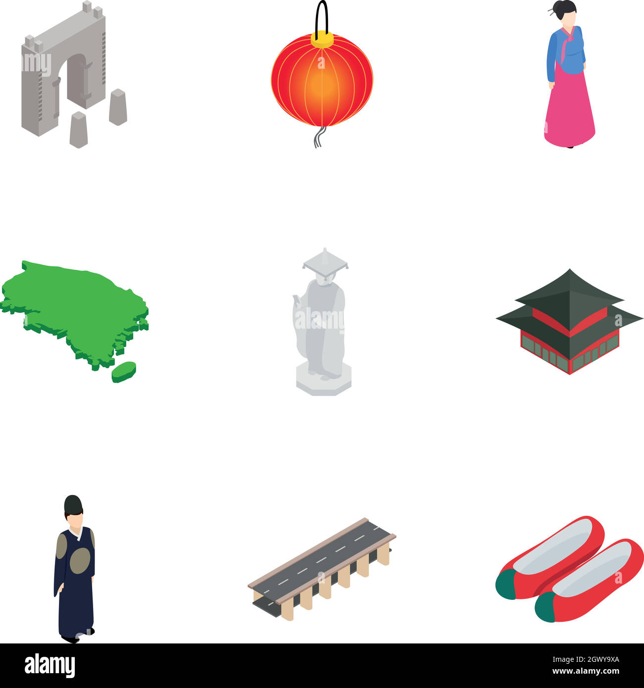 South Korea symbols icons set, isometric 3d style Stock Vector Image ...