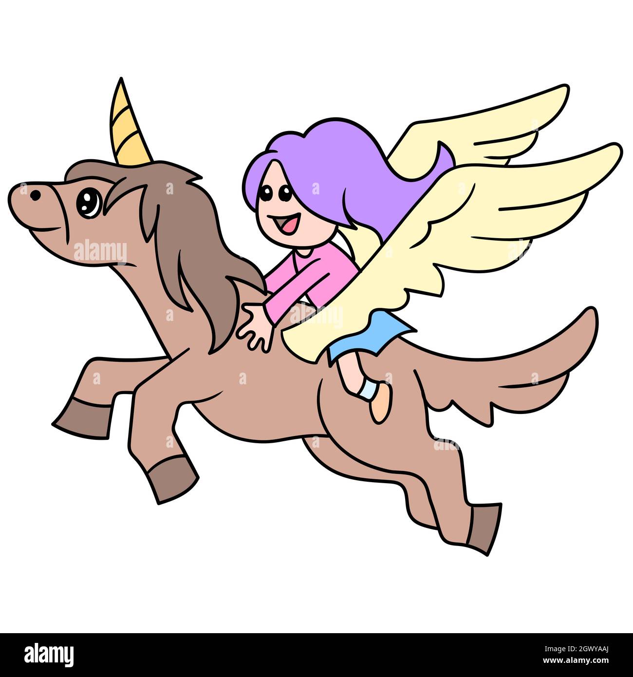 a beautiful girl flying on a winged horse Stock Vector Image & Art - Alamy