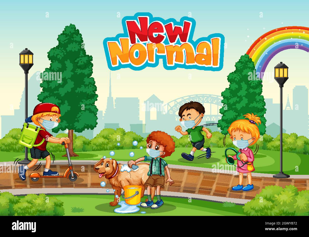 New Normal with people at the park illustration Stock Vector Image ...