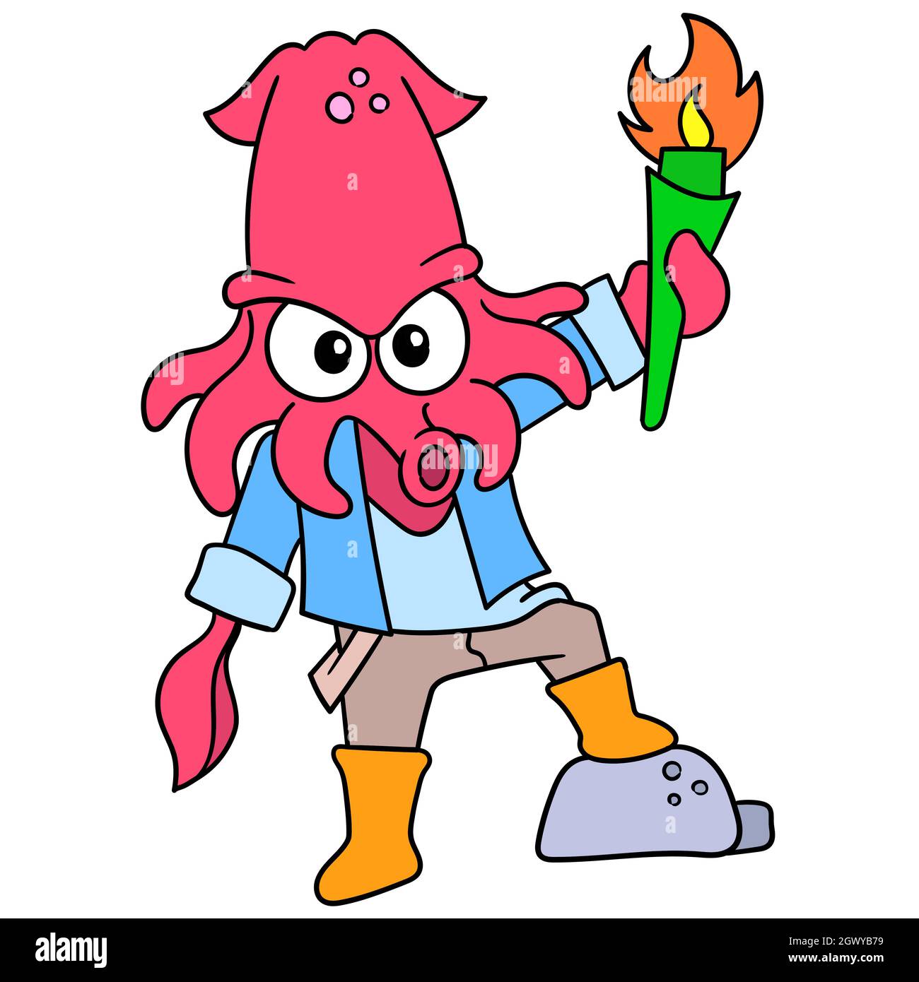 the squid monster stood with an aggressive face with enthusiasm ...