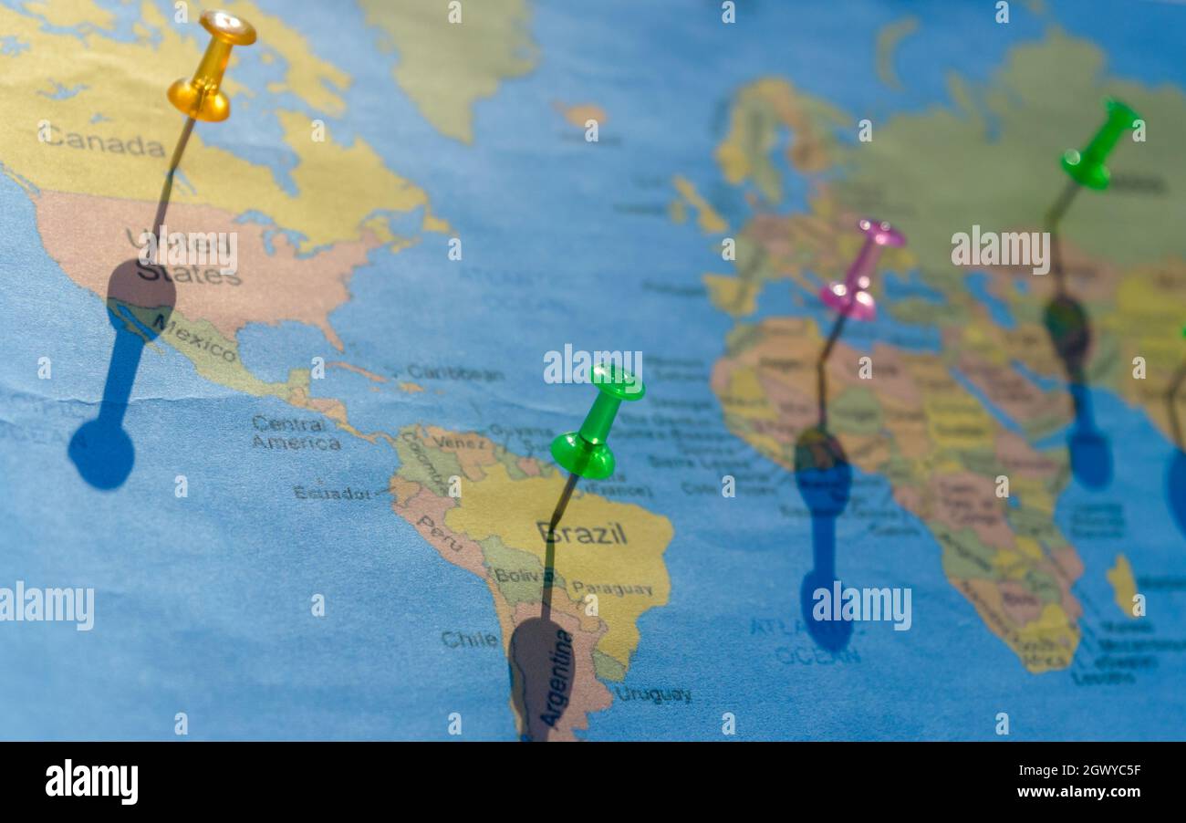 Location Pin on a World Map. Global Mapping. Close up. Location based ...