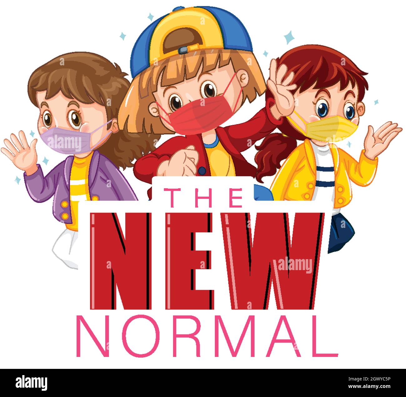 The New Normal with children wearing masks illustration Stock Vector ...