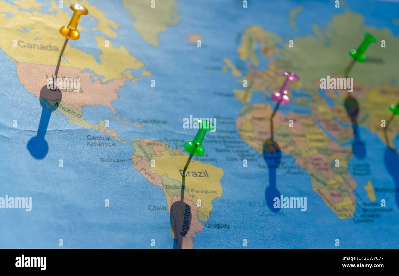 Location Pin on a World Map. Global Mapping. Close up. Location based ...
