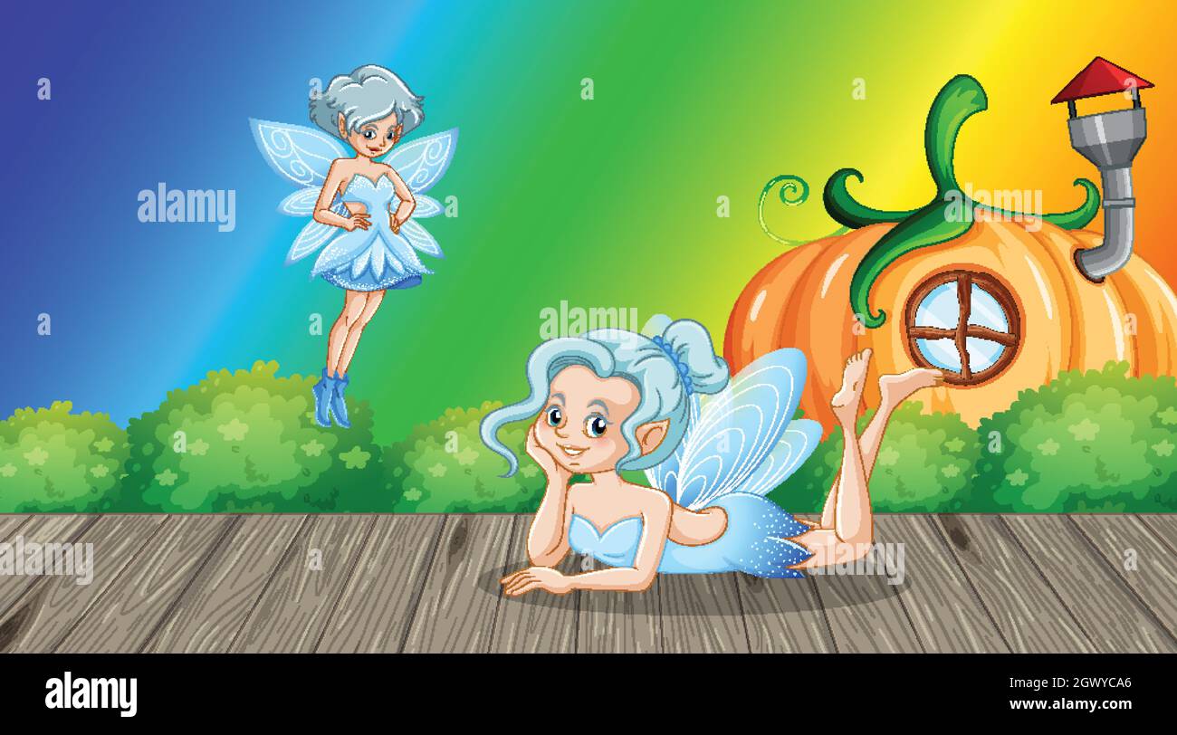 Fairies cartoon character on rainbow gradient background illustration ...