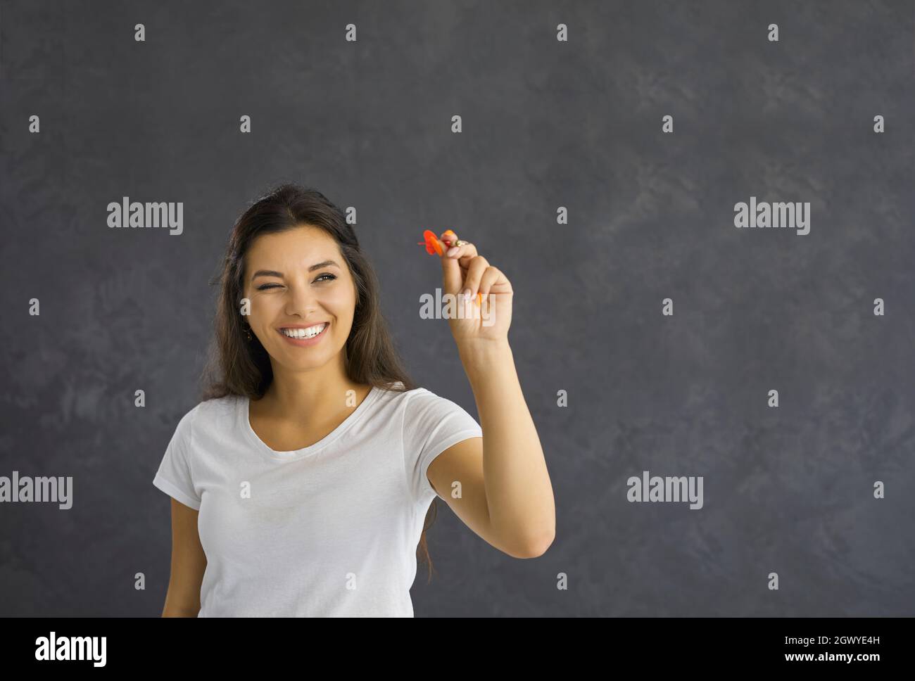 Happy millennial girl aim at goal achievement Stock Photo - Alamy