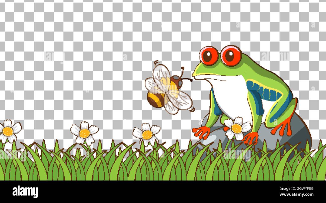 Frog on the grass field on transparent background illustration Stock ...