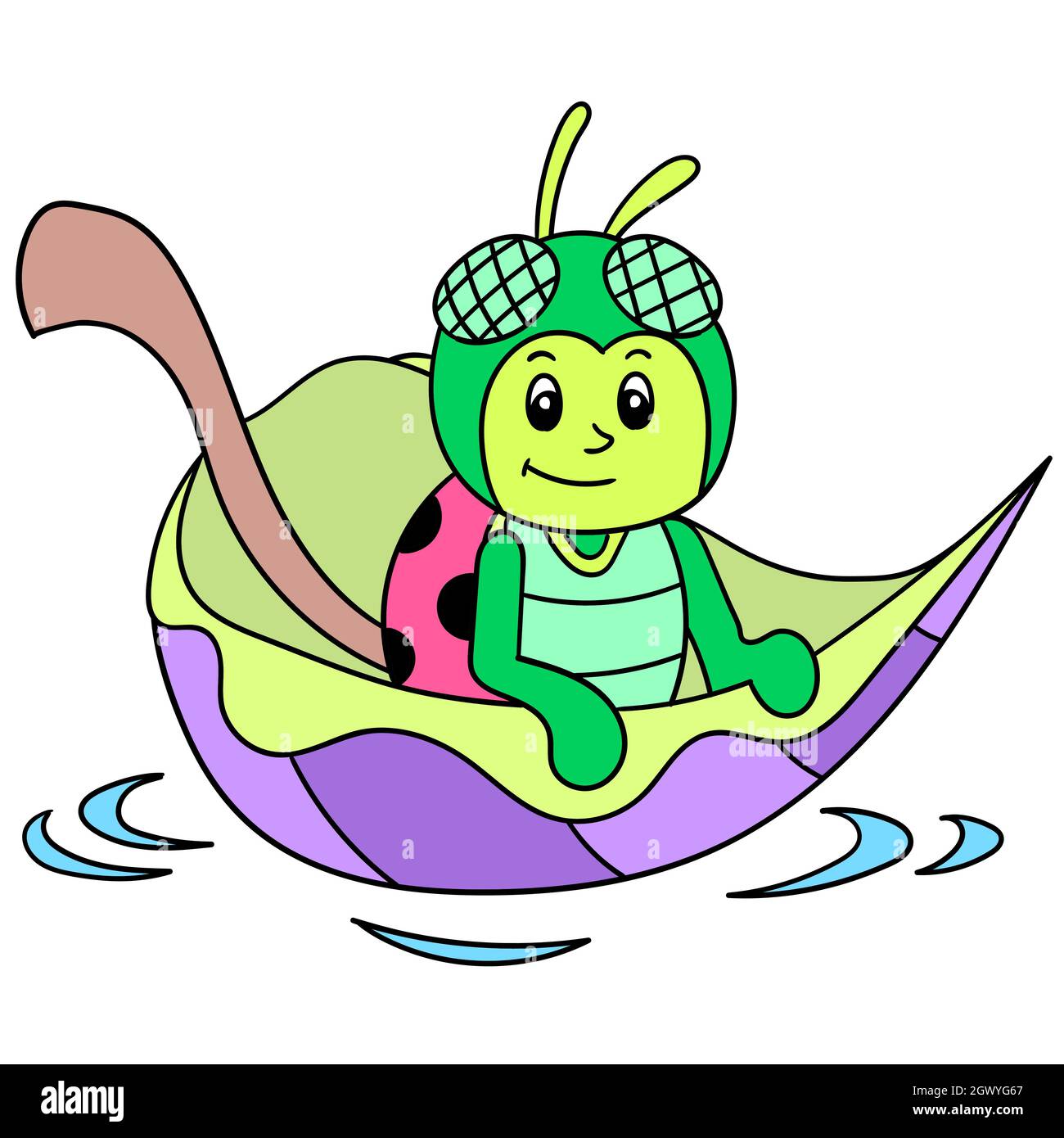a cute fly insect riding leaf boat washed away in the flood Stock ...