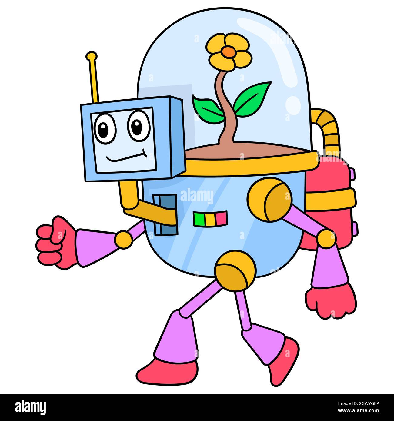 a robot with natural energy that contains a sunflower plant Stock ...