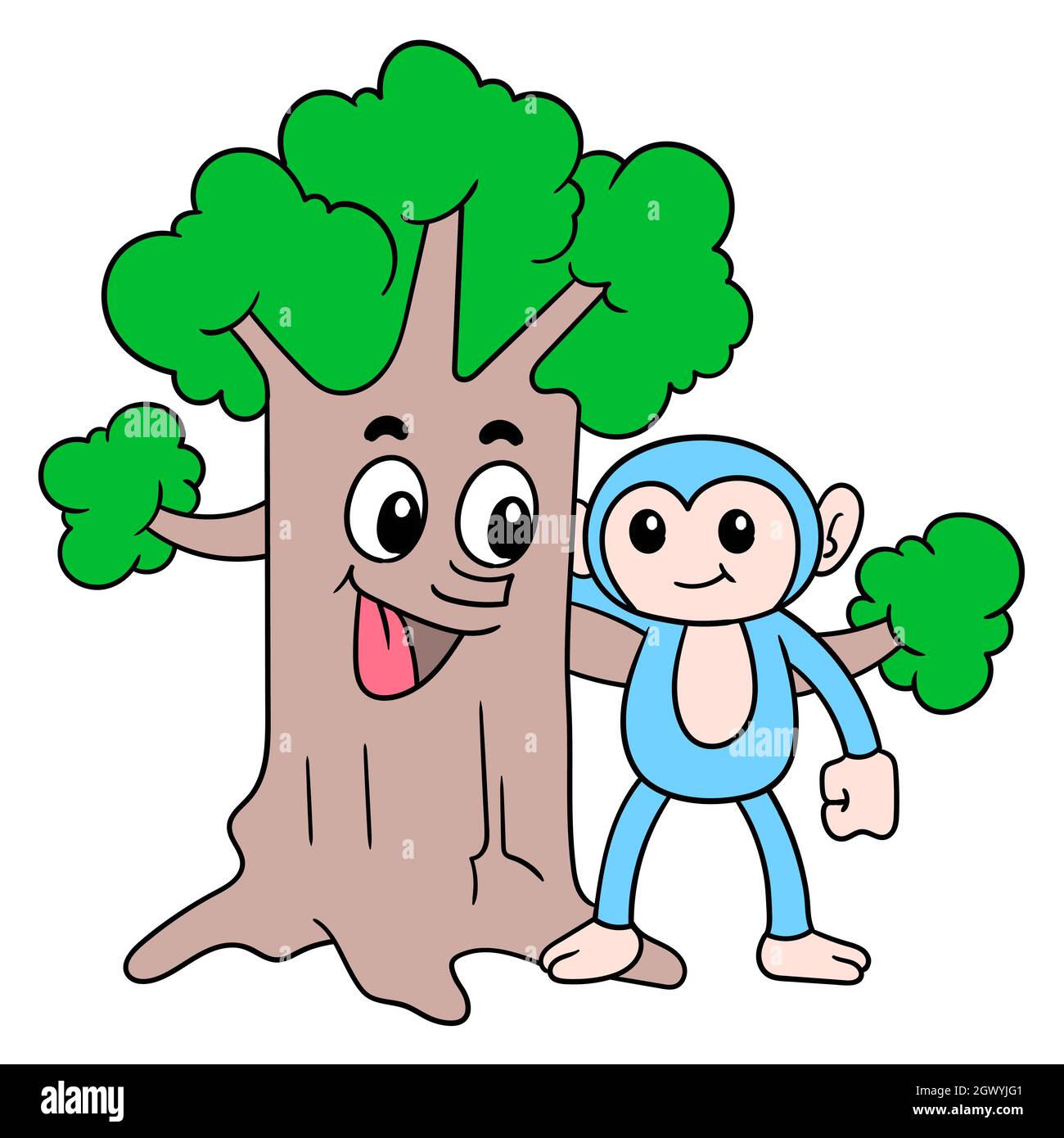 Monkeys in tree cartoon Stock Vector Images - Alamy
