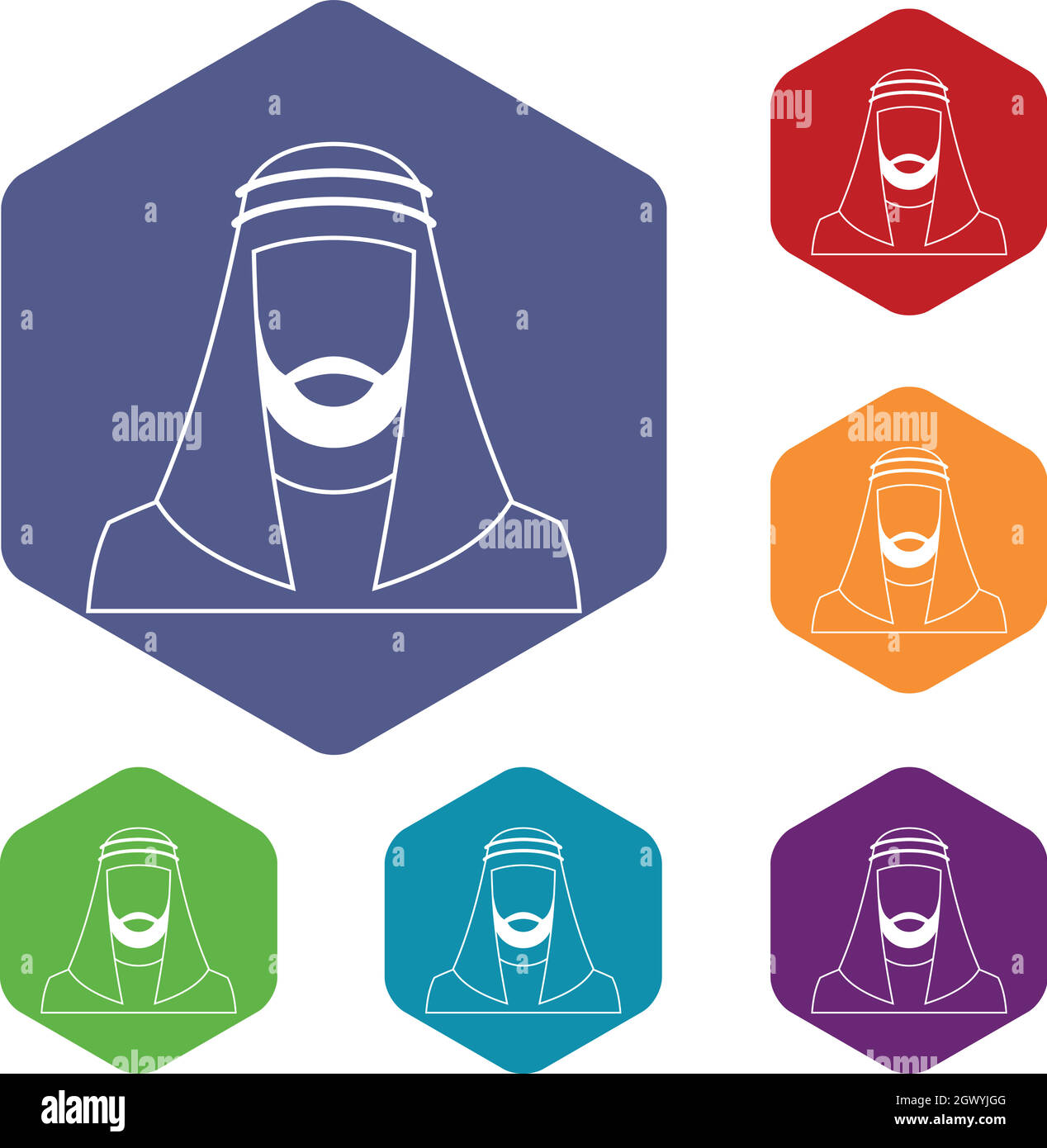 Arabic man in traditional muslim hat icons set Stock Vector Image & Art ...