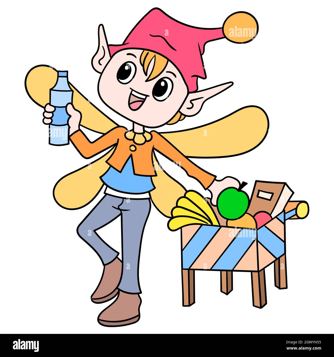 dwarf fairy winged man was shopping for groceries Stock Vector Image ...