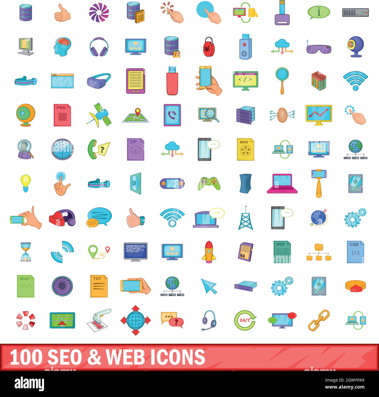 100 seo and web icons set, cartoon style Stock Vector Image & Art - Alamy