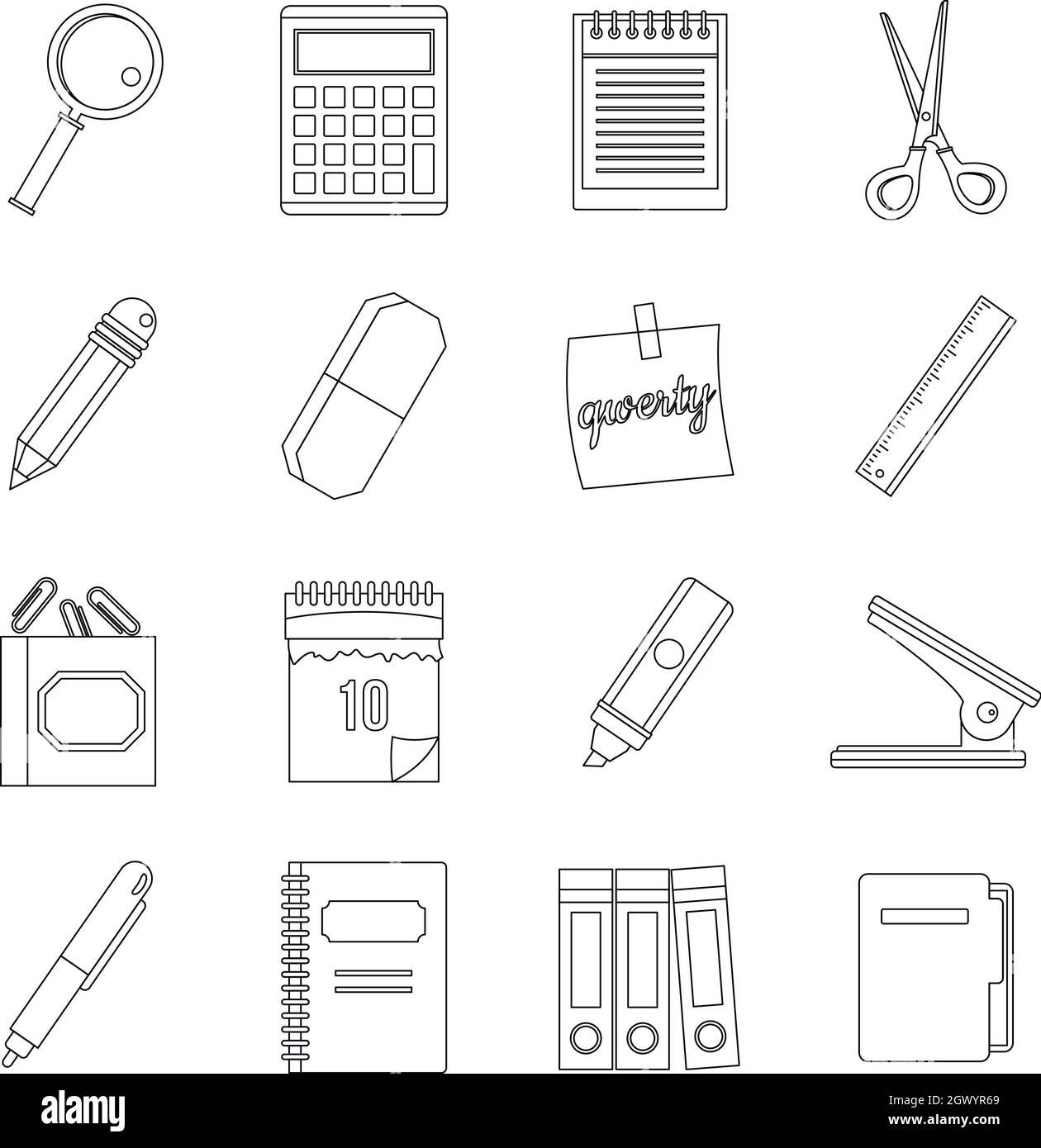 Stationery symbols icons set, outline style Stock Vector Image & Art ...