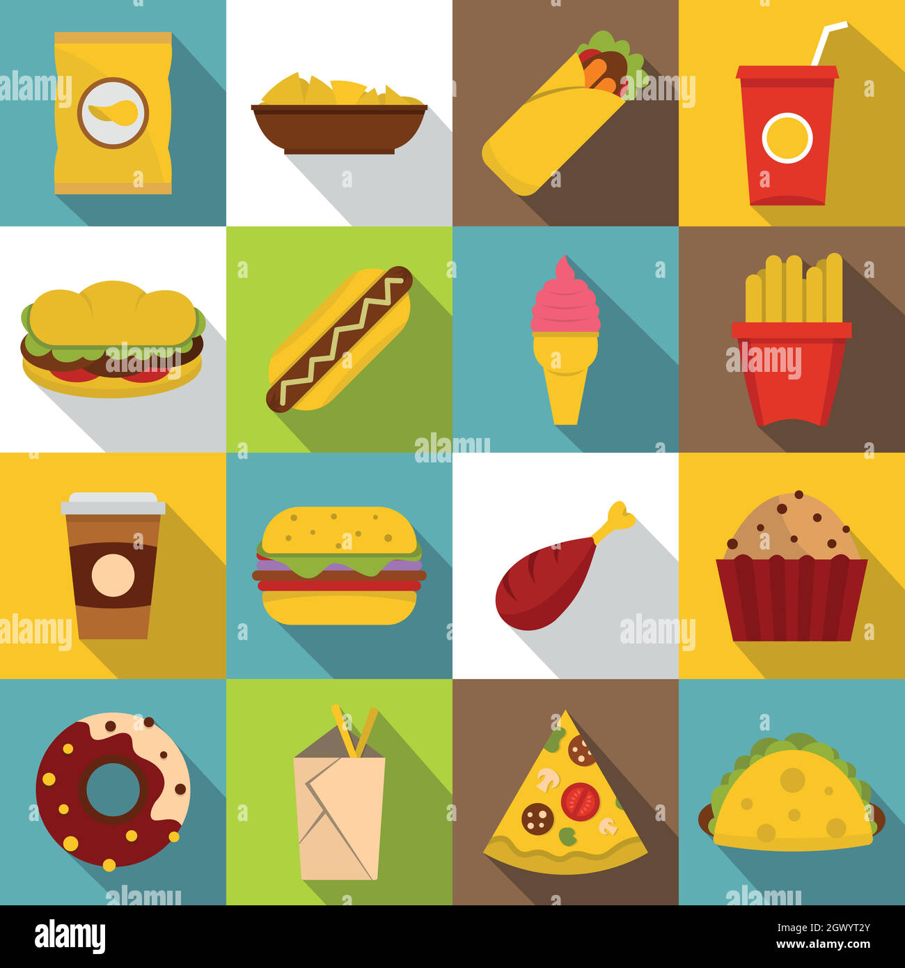 Fast food icons set, flat style Stock Vector Image & Art - Alamy