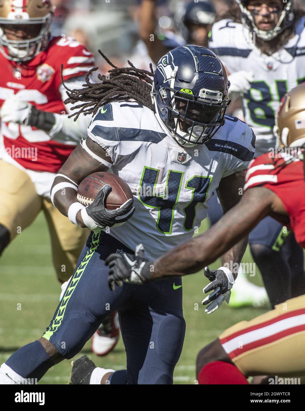 Santa Clara, United States. 03rd Oct, 2021. Seattle Seahawks running ...