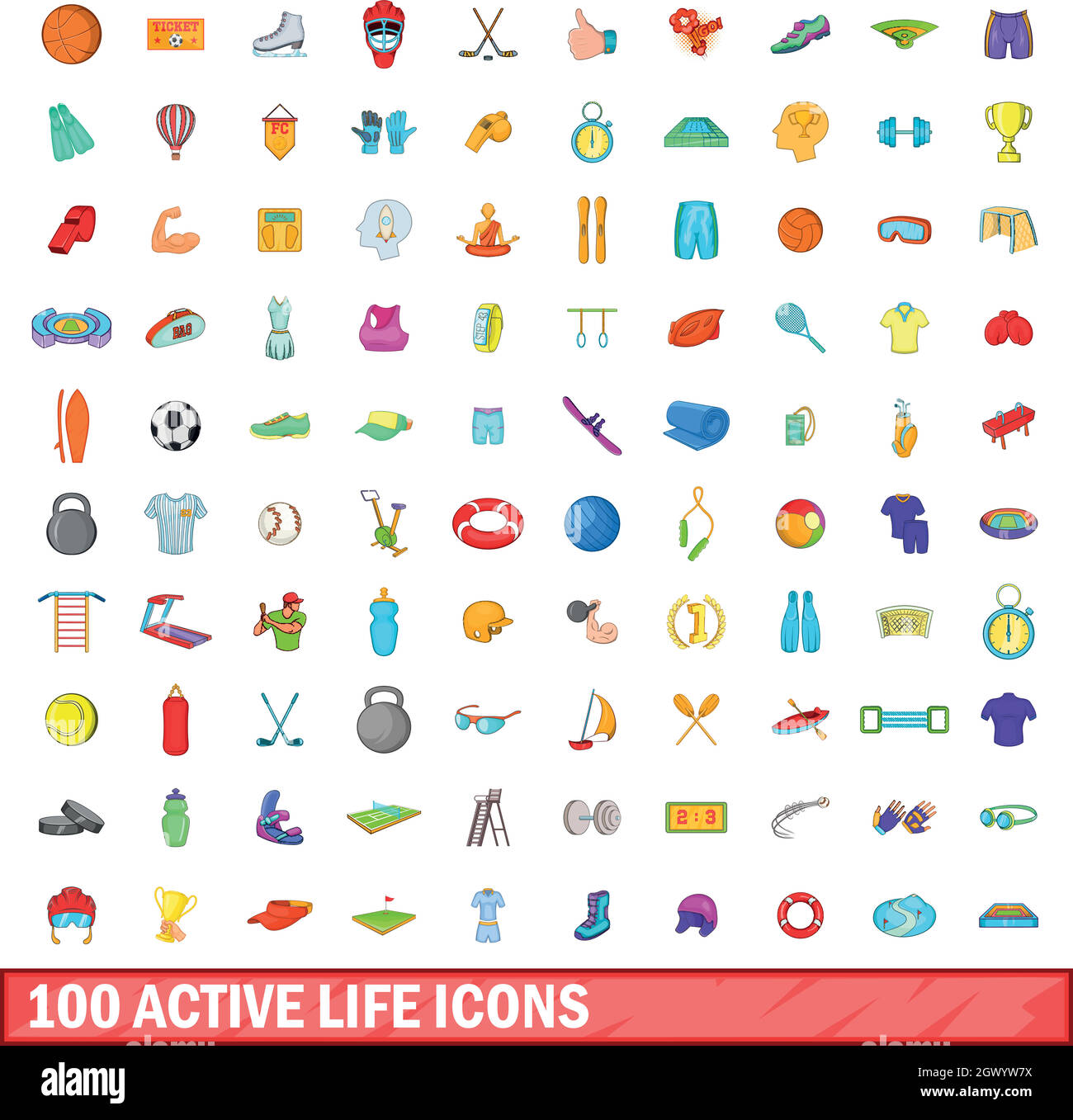 100 active life icons set, cartoon style Stock Vector Image & Art - Alamy