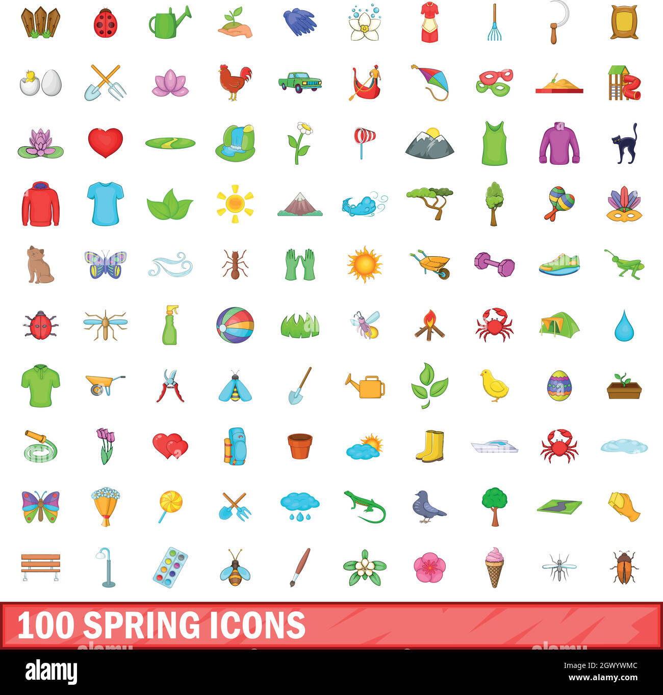 100 spring icons set, cartoon style Stock Vector Image & Art - Alamy