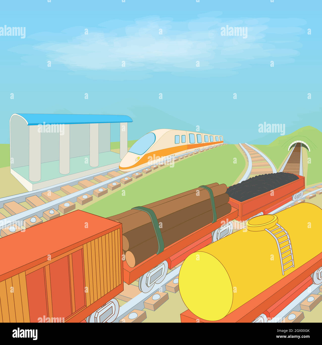 Railway concept, cartoon style Stock Vector Image & Art - Alamy