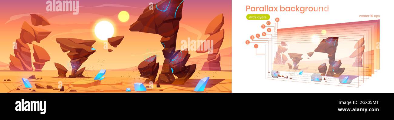 Parallax background alien planet 2d landscape in space, fantasy cosmic ...