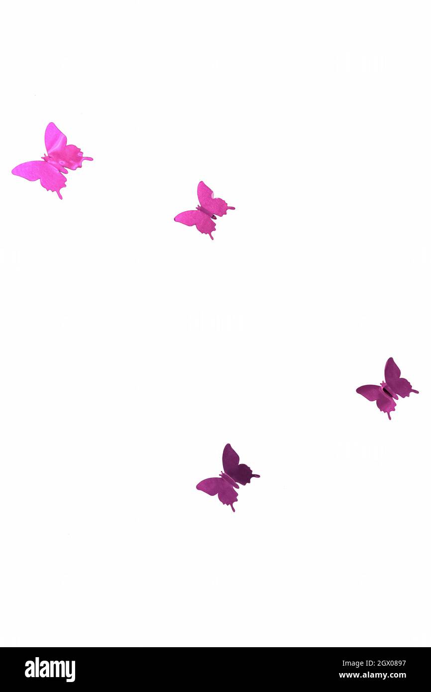 Purple shiny stickers of butterflies on a white background Stock Photo ...
