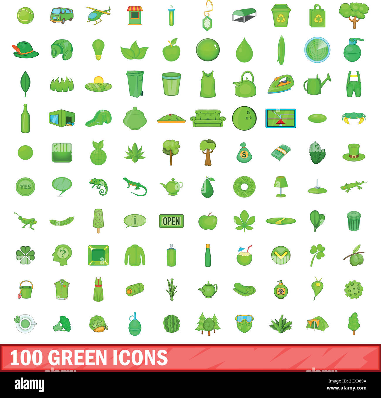 100 green icons set, cartoon style Stock Vector Image & Art - Alamy